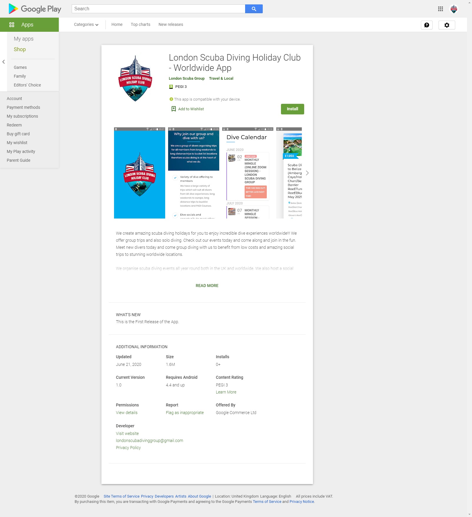 Dive Calendar – London Scuba Diving Holiday Club